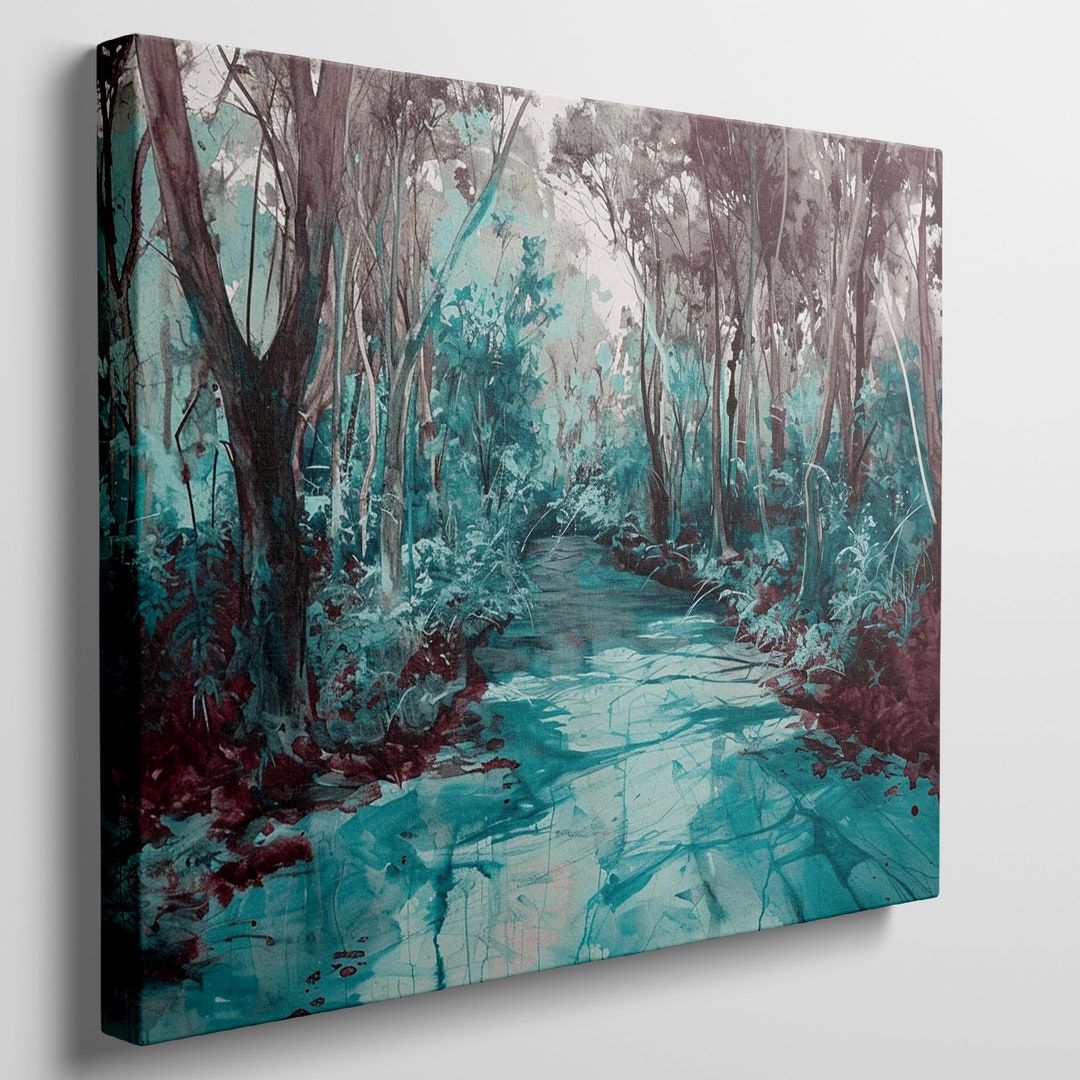 Mystic Blue Morass Canvas Wall Art Print, Ethereal Forest and Scarlet ...