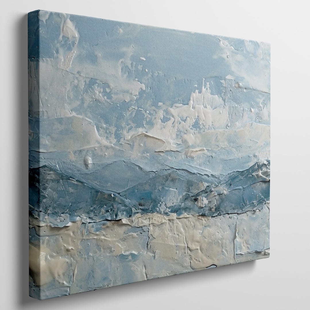 Abstract Blue Horizon Lake and Sky Canvas Wall Art Print, Textured ...