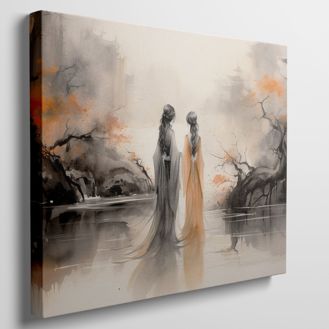 Mystical Eastern Landscape & Figures Canvas Wall Art Print, Serene ...