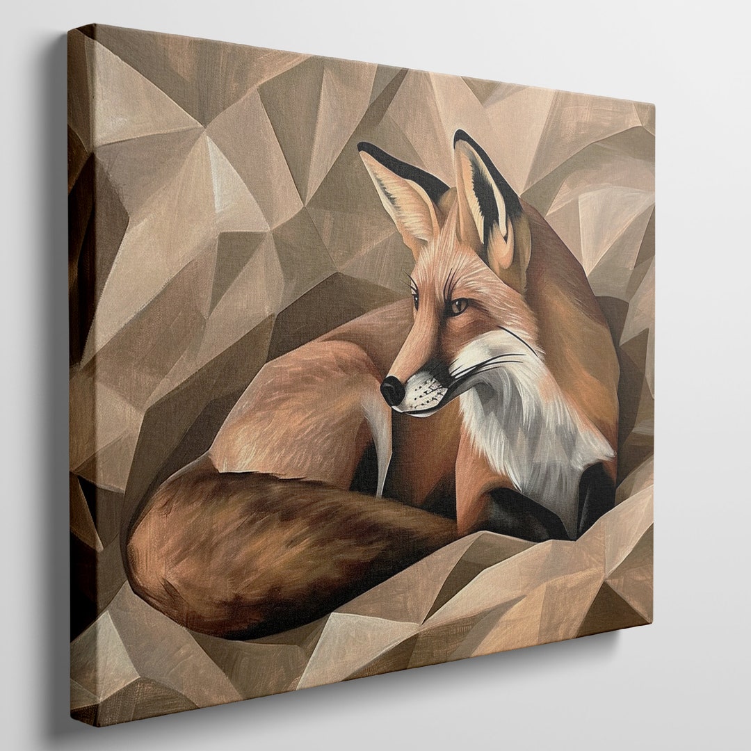 Cubist Fox in Repose Canvas Wall Art Print, Modern Wildlife Portrait ...