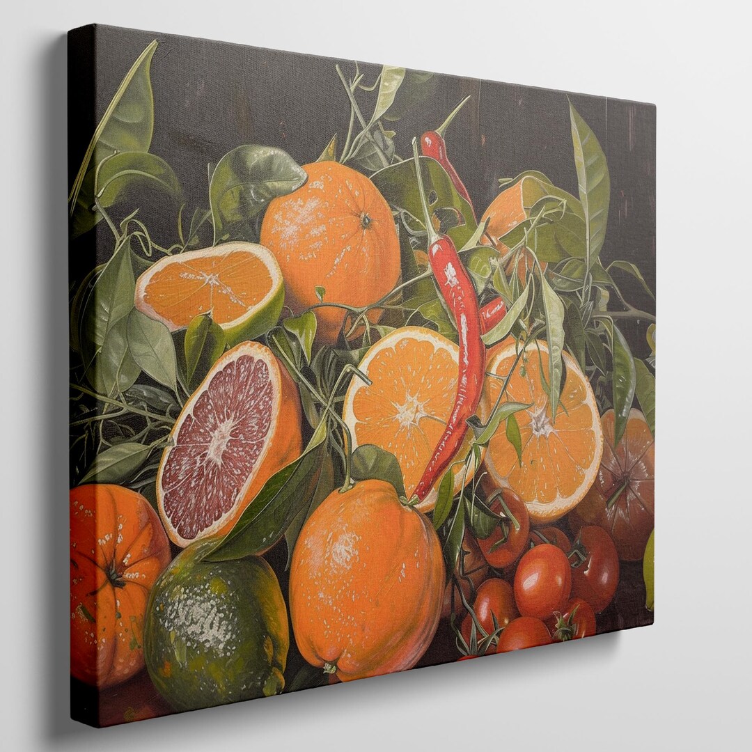 Lively Citrus and Chilli Canvas Print, Kitchen Art, Fruit-themed Decor ...
