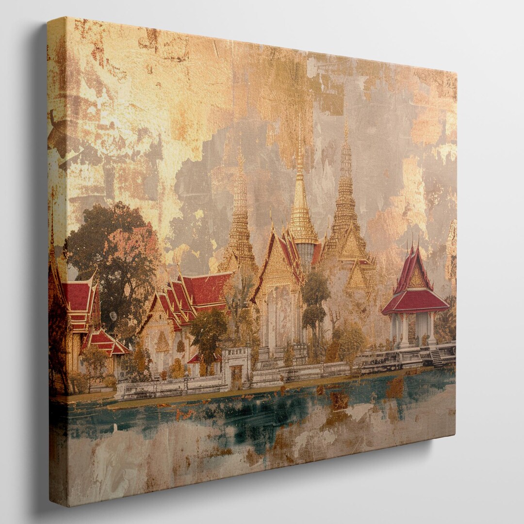 Canvas Wall Art Print of Ornate Temples in Rich Gold & Red Hues ...