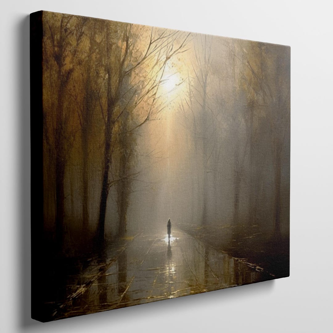 Autumn Solitude: Canvas Wall Art Print of Golden Forest Path During ...