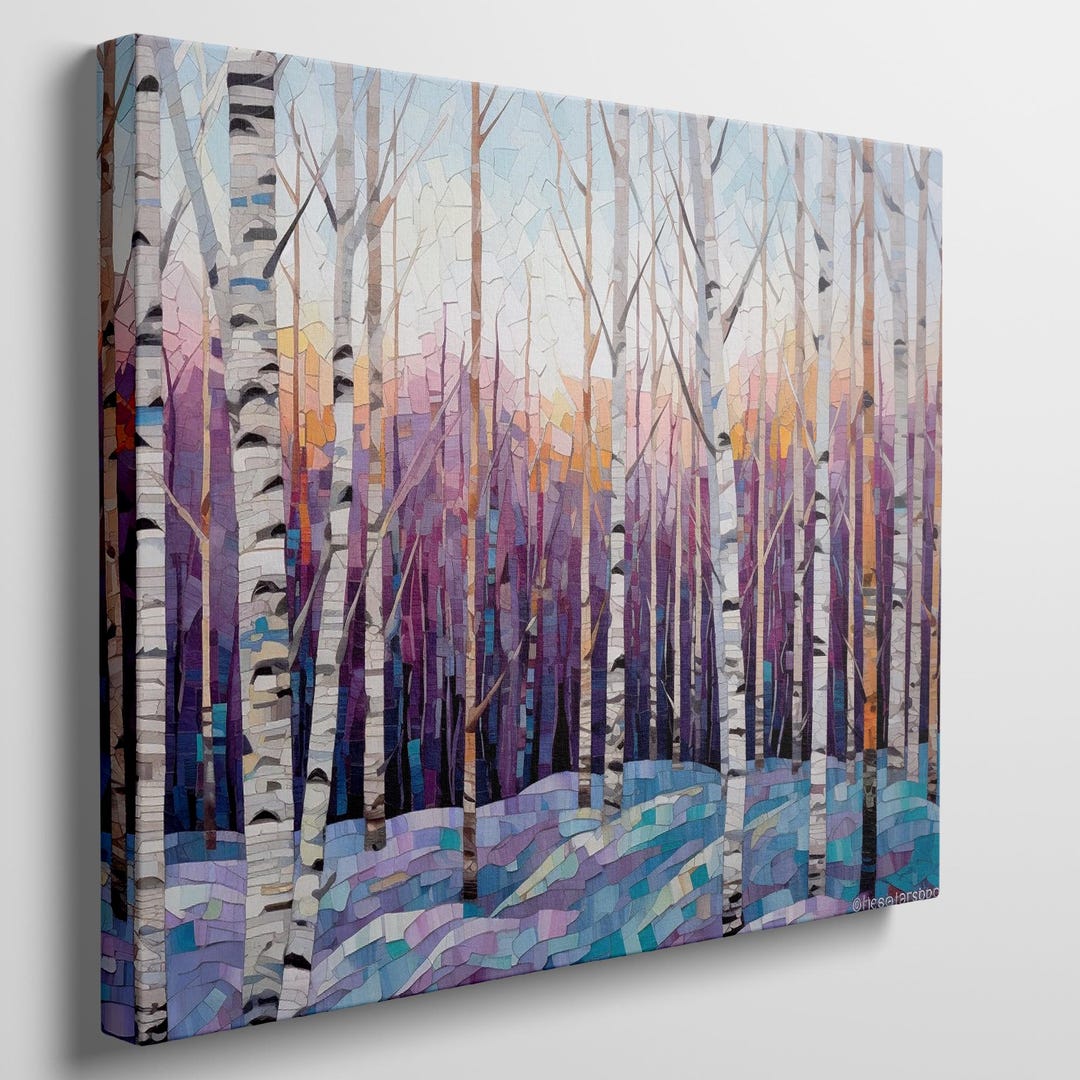 Captivating Cubist Forest Scene Mosaic Trees in Autumn Hues Framed ...