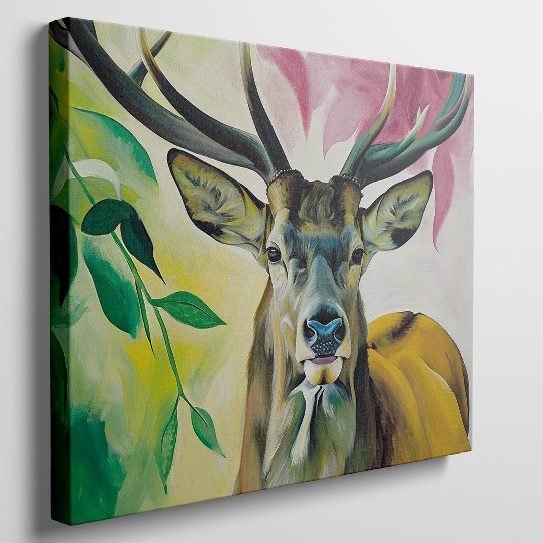 Vibrant Stag Canvas Wall Art Print Bold Colours Abstract Animal ...
