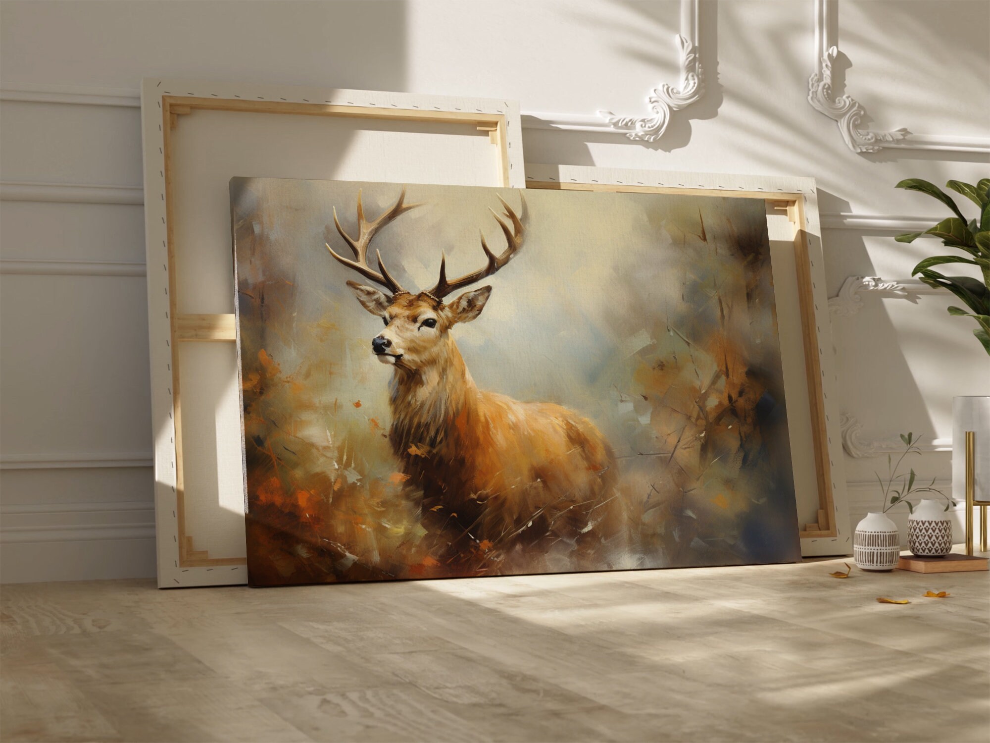Impressionist Stag Canvas Print: Rustic Autumn Deer Artwork - Etsy UK