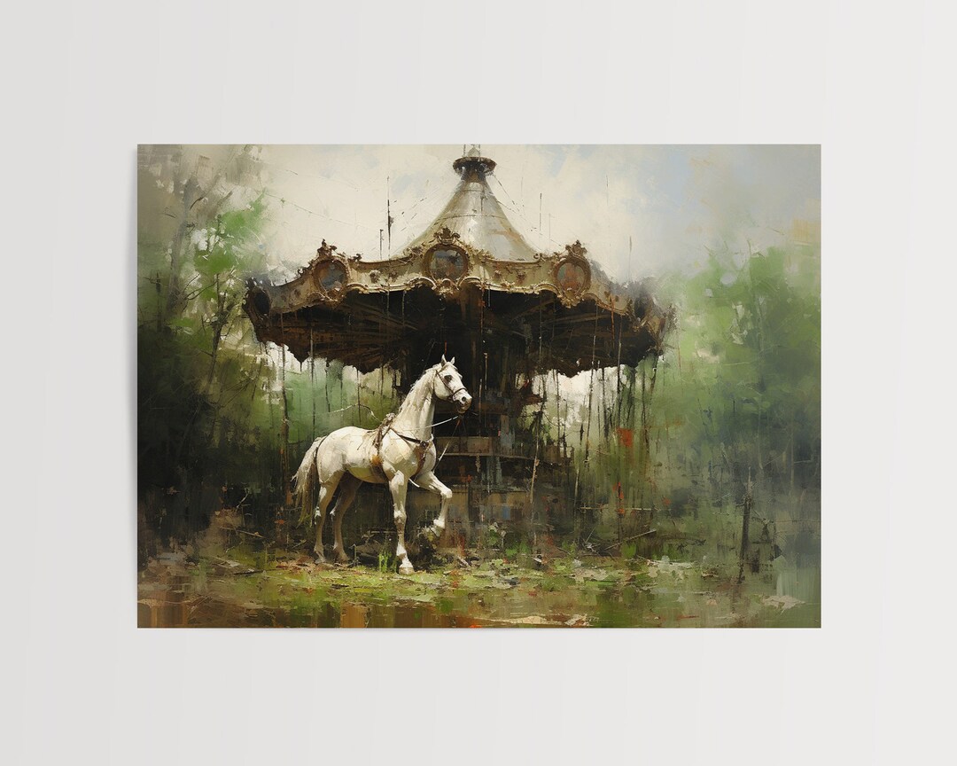 Elegant Carousel Horse in Abandoned Fairground Timeless Impressionist ...