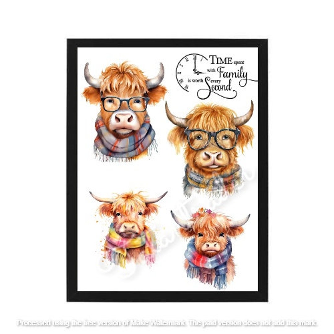 Highland Cow Family Picture in Frame 20cm X 25cm - Etsy