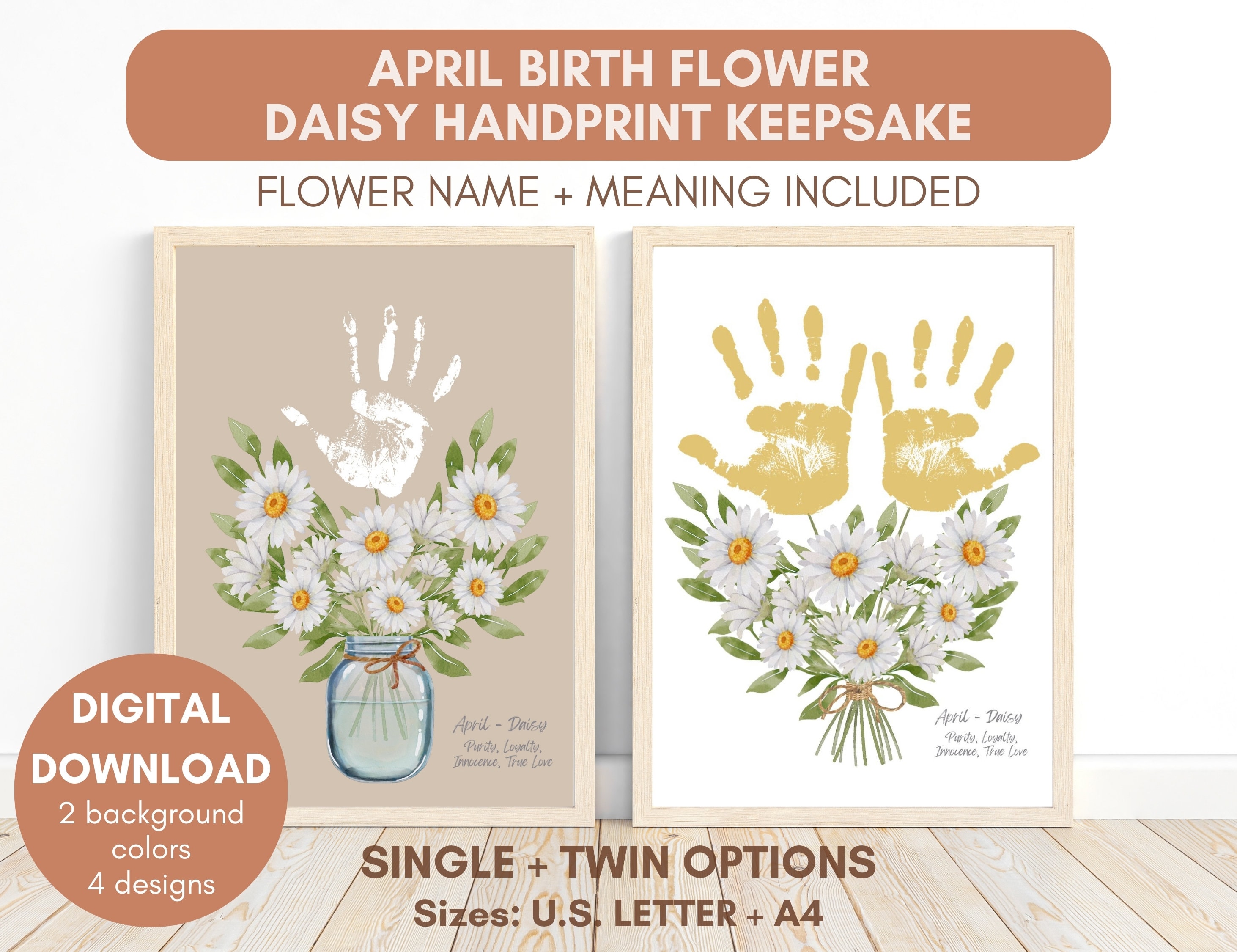 April Birth Flower Daisy Handprint Keepsake, Toddler Art, Birthday Gift ...