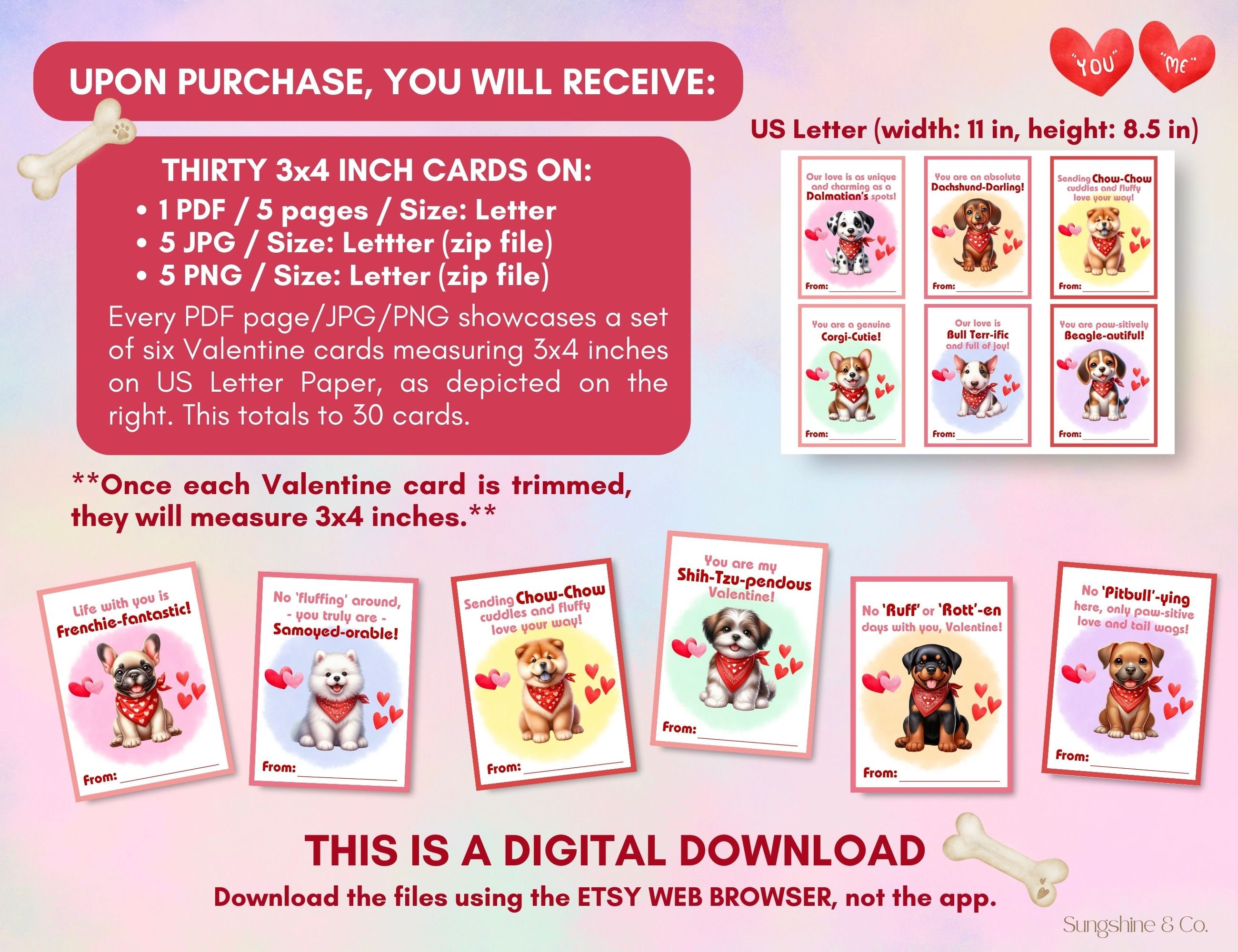 30 Instant Download Dog Valentine's Day Cards, School Valentine Cards ...