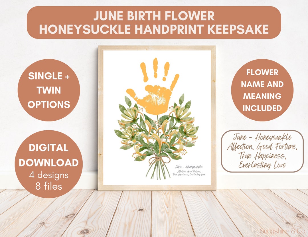 June Birth Flower Honeysuckle Handprint Keepsake, Printable Toddler Art ...
