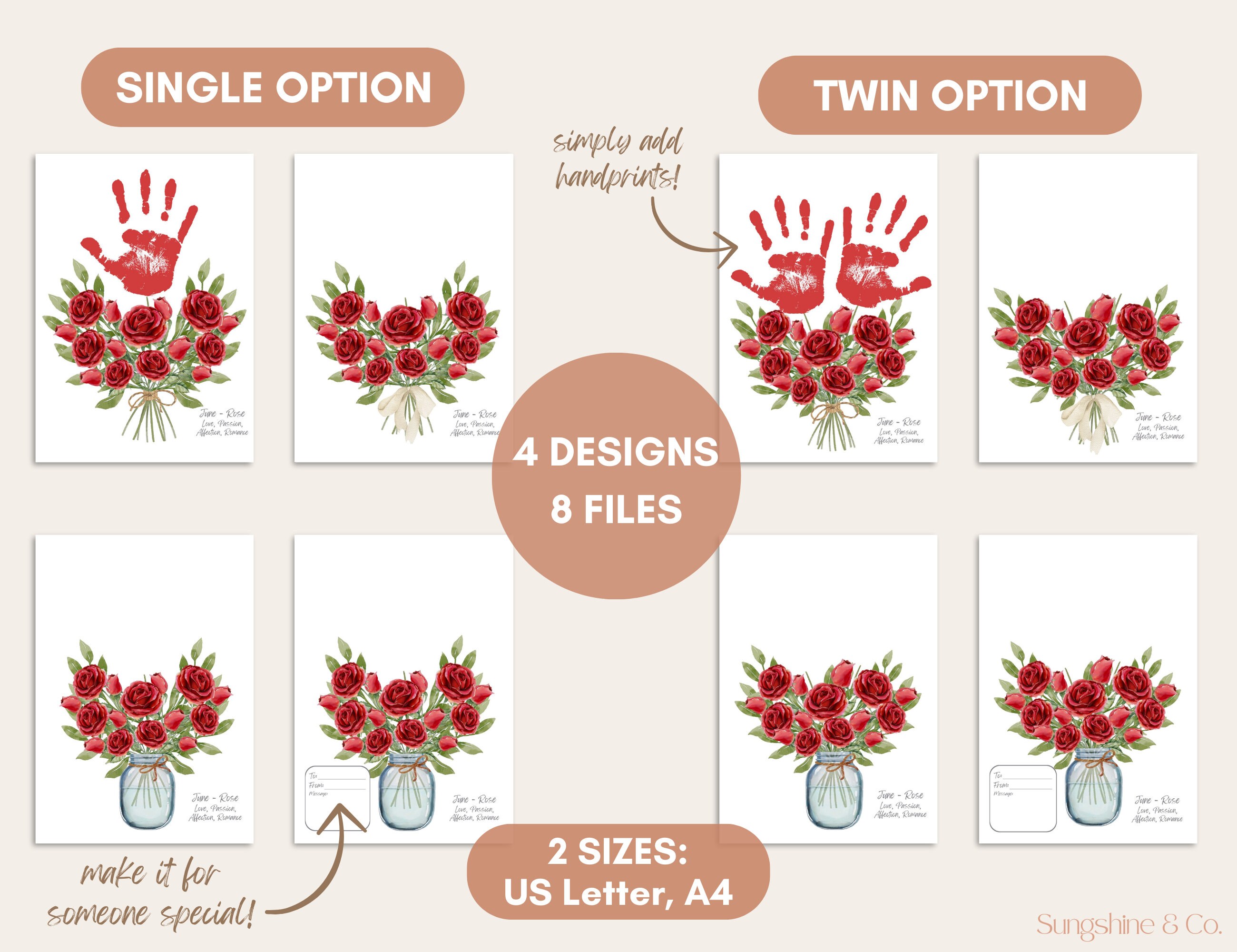 June Birth Flower Rose Handprint Keepsake, Toddler Art, Gift for Mom ...