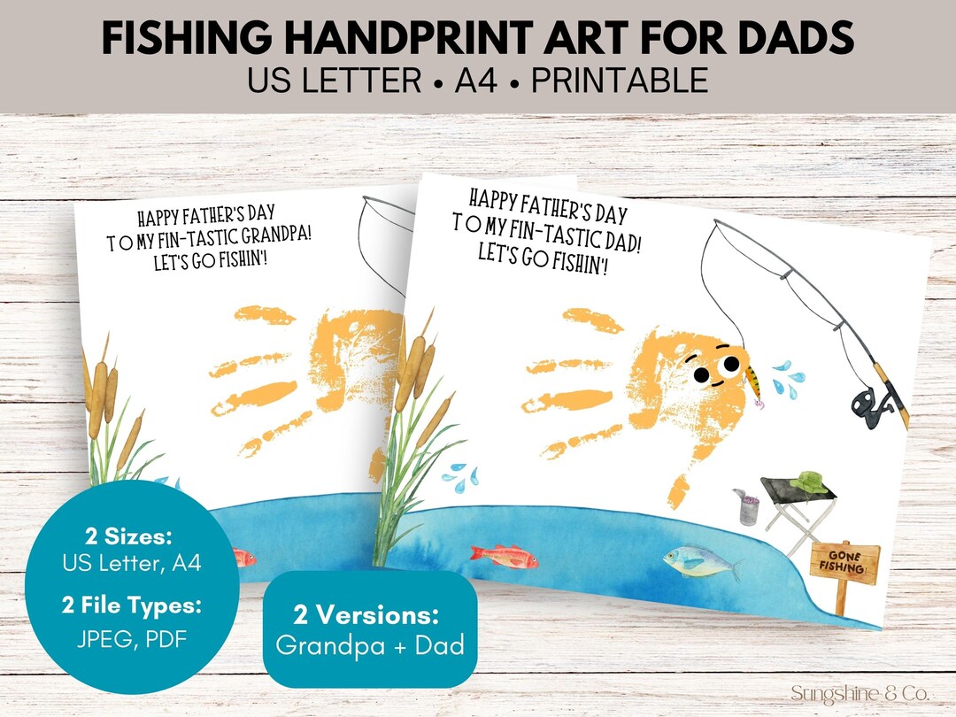Father's Day Fishing Handprint Art for Dad + Grandpa, Preschool ...