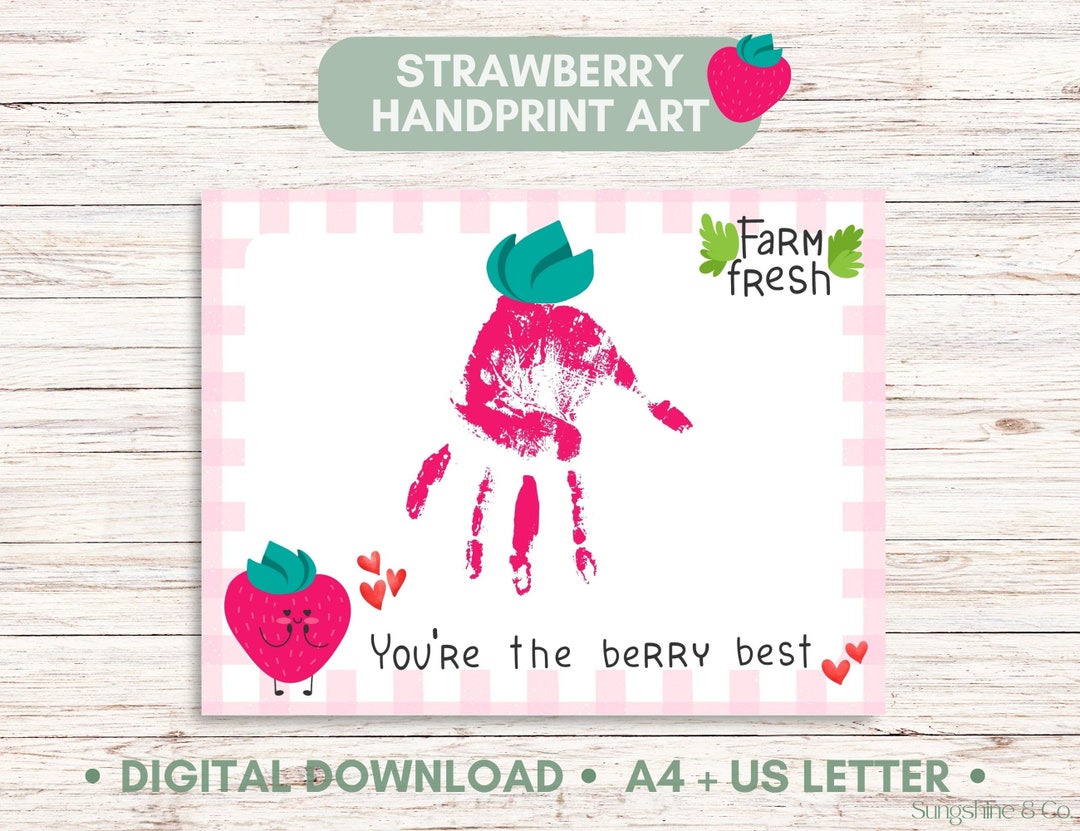 Strawberry Handprint Art, Preschool Activity, Summer Craft, Craft for ...