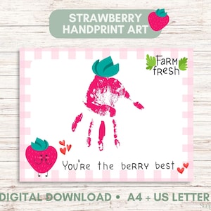 Strawberry Handprint Art, Preschool Activity, Summer Craft, Craft for ...