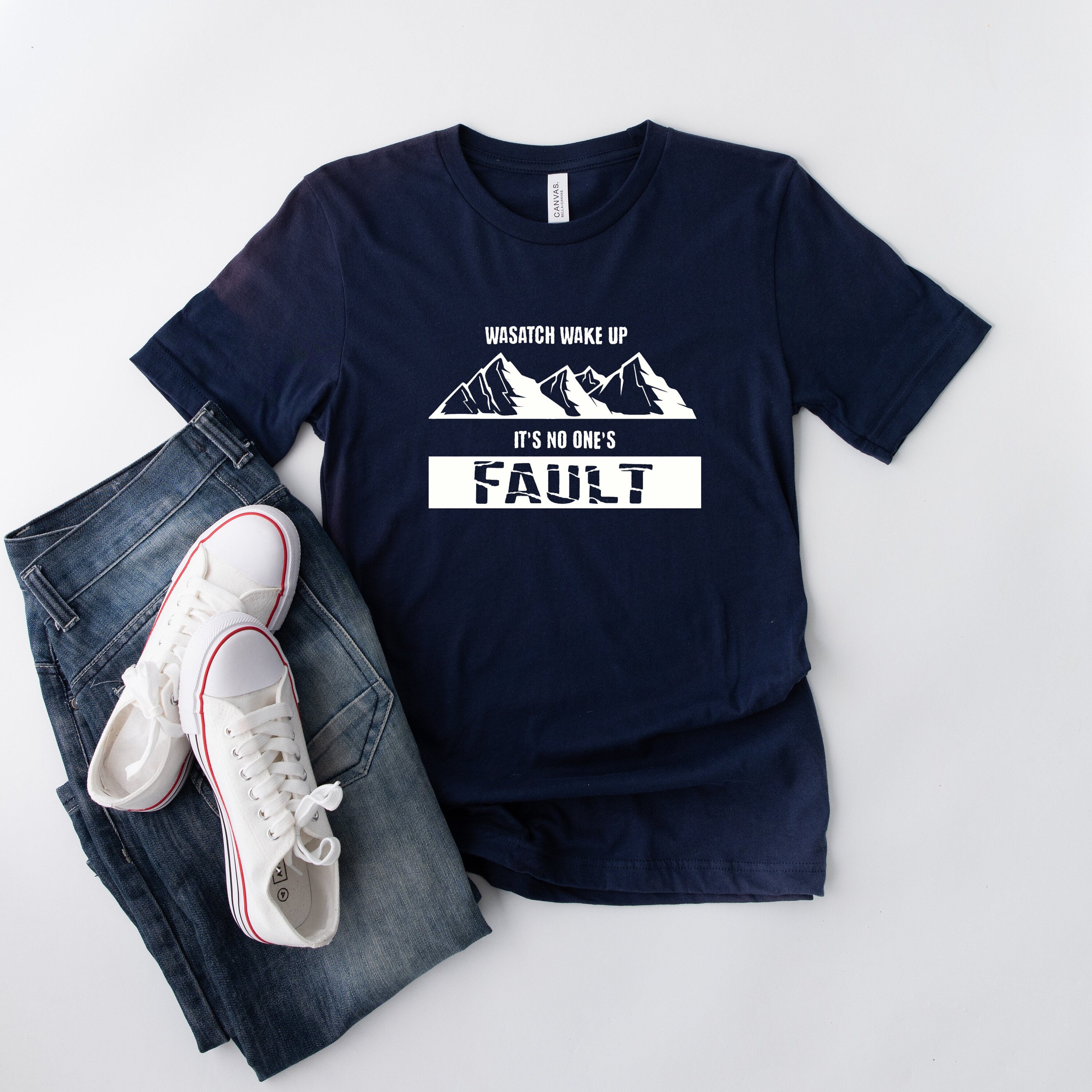 Wasatch Wake up Mountain Range Fault Pun T-shirt, Outdoor Hiking ...