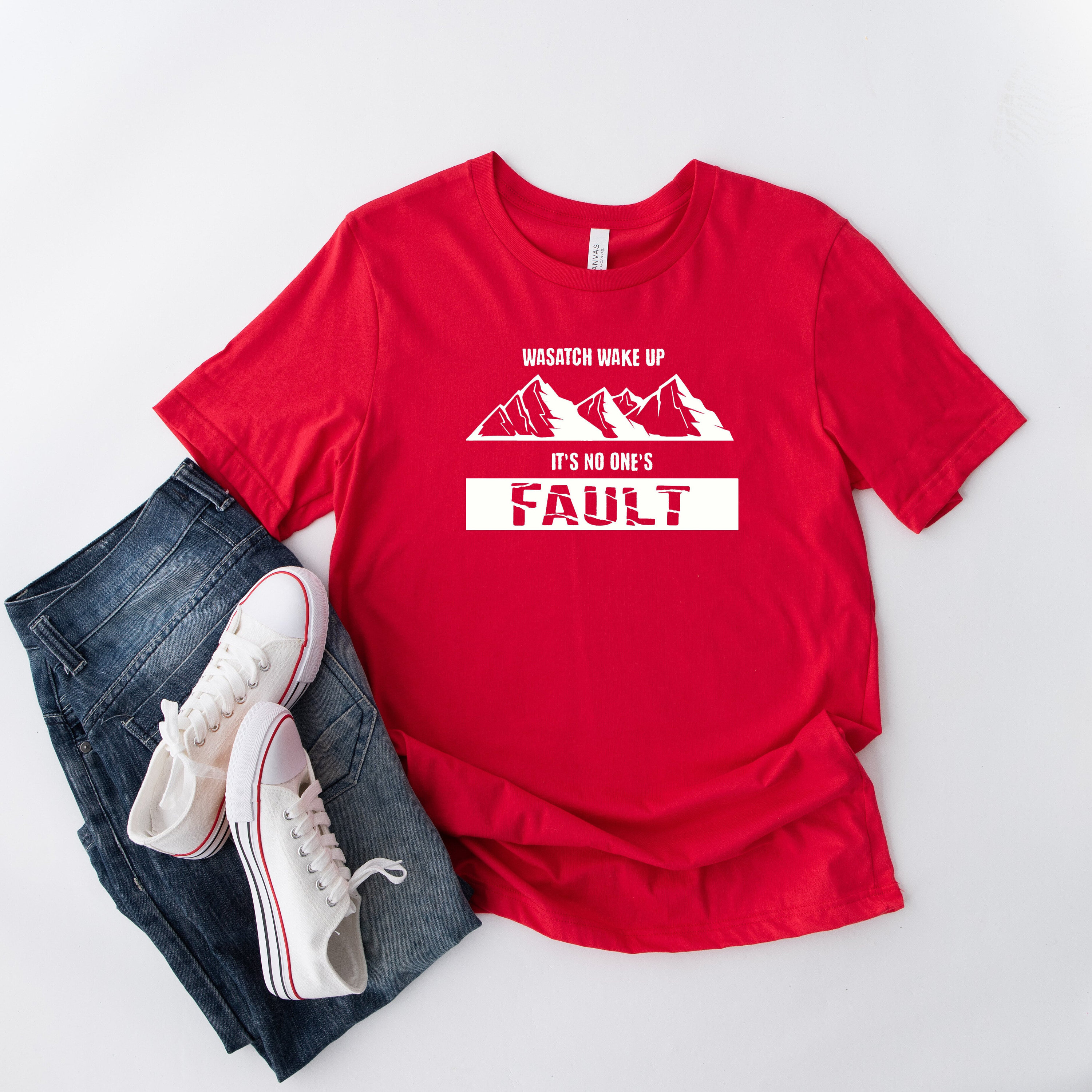 Wasatch Wake up Mountain Range Fault Pun T-shirt, Outdoor Hiking ...