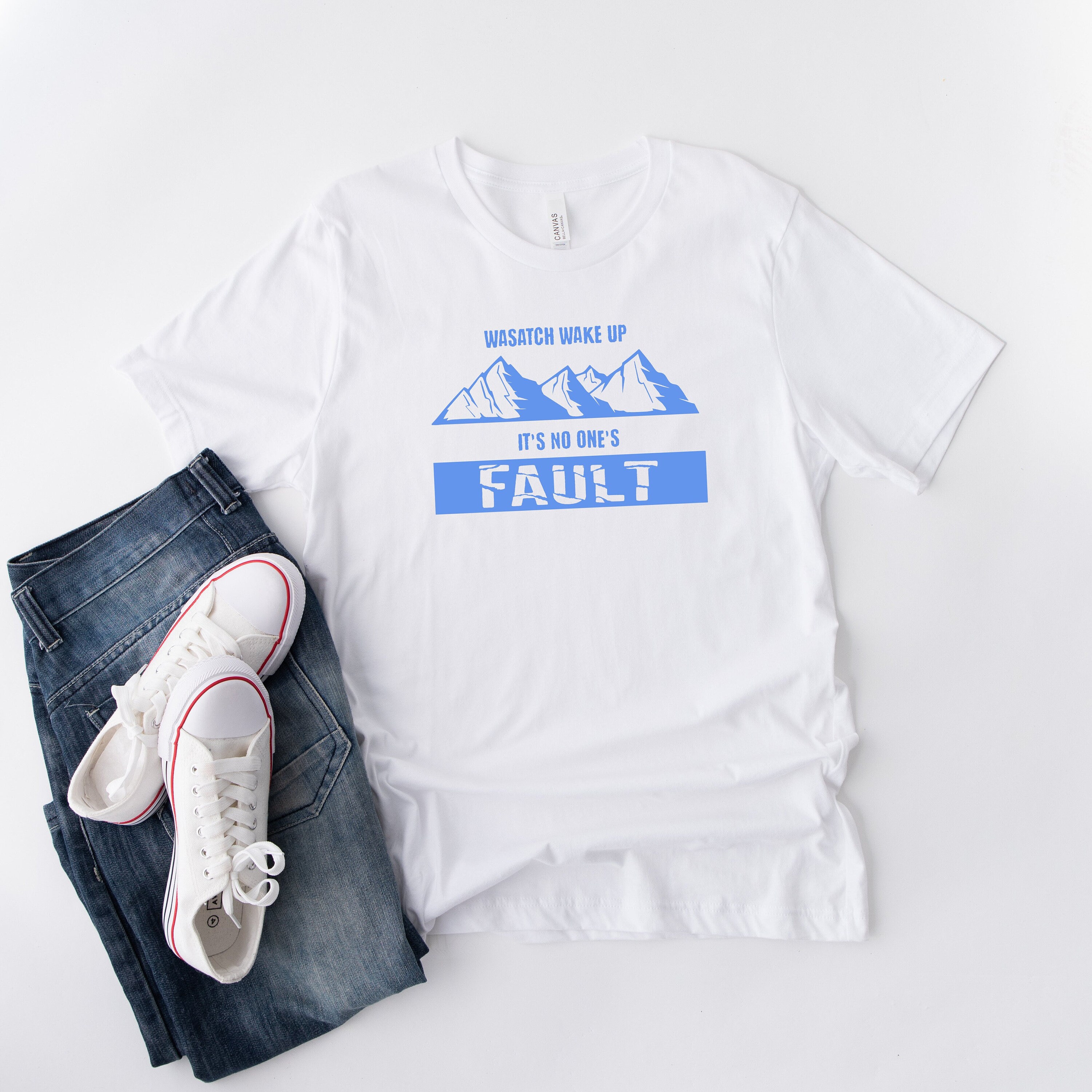 Wasatch Wake up Mountain Range Fault Pun T-shirt, Outdoor Hiking ...