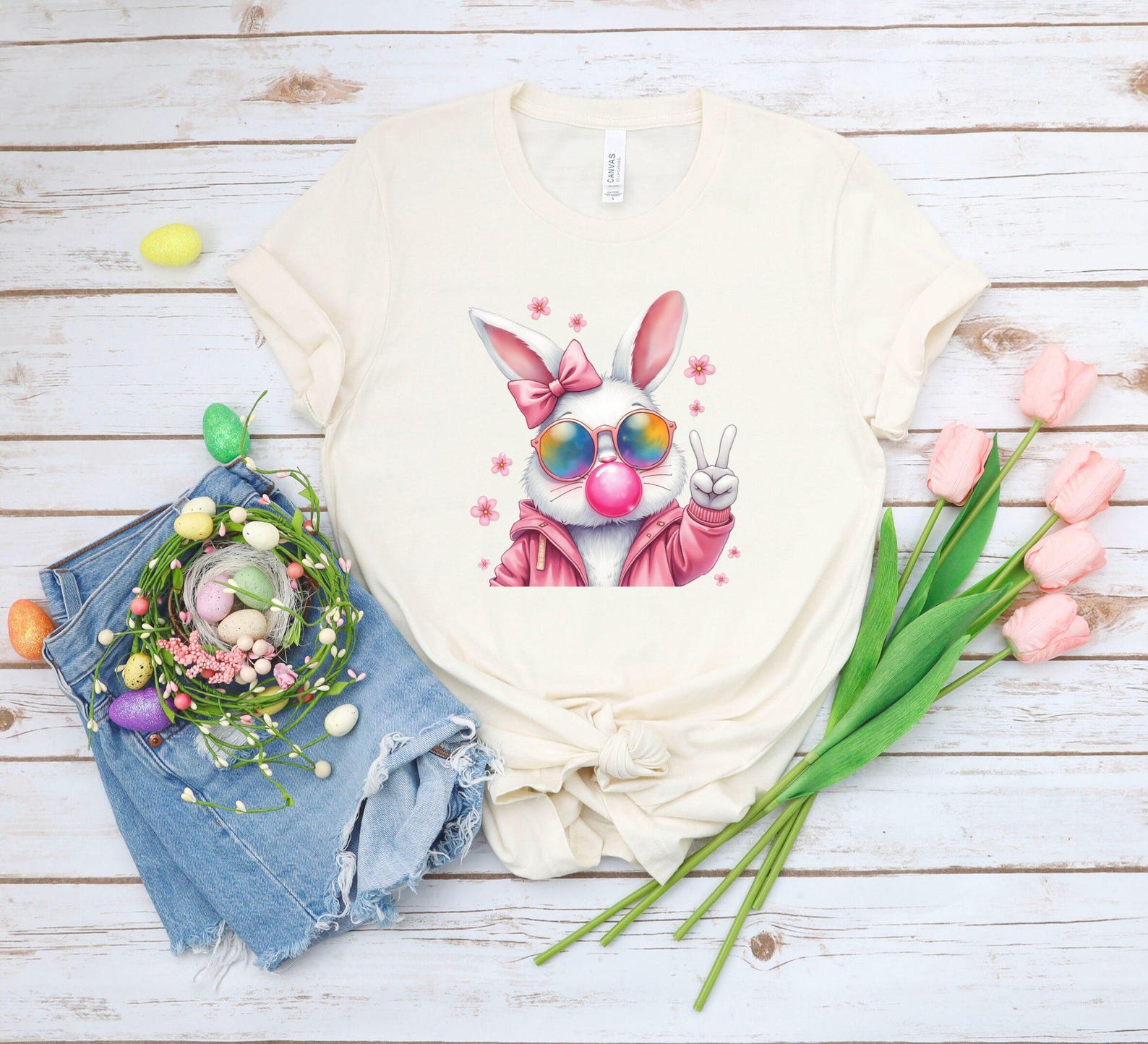 Sassy White Rabbit Easter Pastel Watercolors Tee Top Tshirt - Etsy