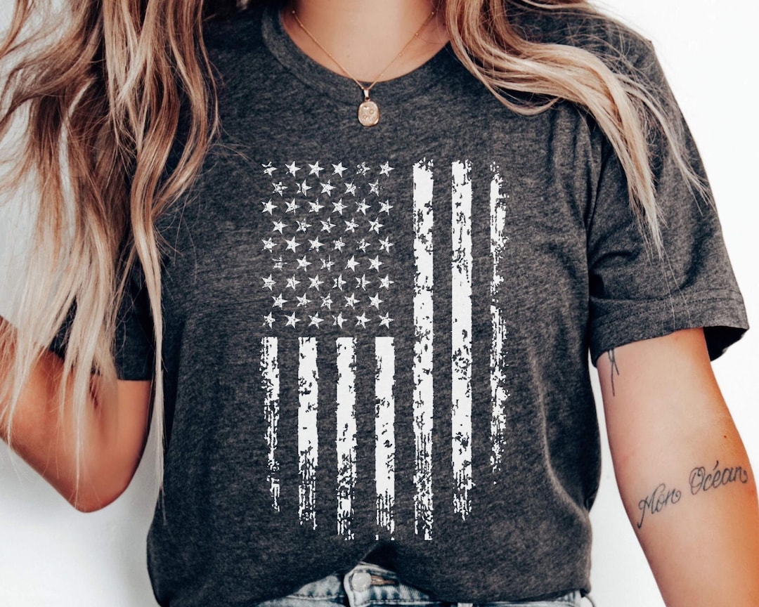 Distressed American Flag Tee, Patriotic Shirt, USA Flag Tshirt, Vintage ...