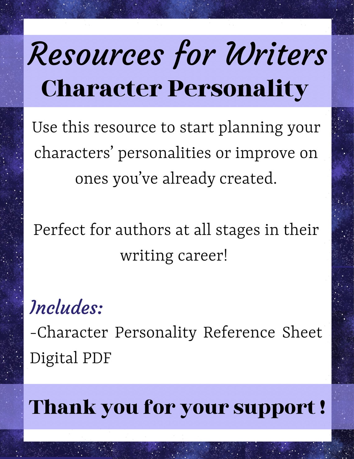 Character Personality Reference Sheet- Digital Download - Novel / Story ...