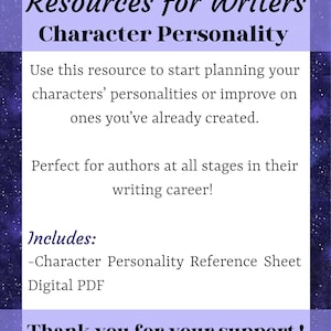 Character Personality Reference Sheet- Digital Download - Novel / Story ...