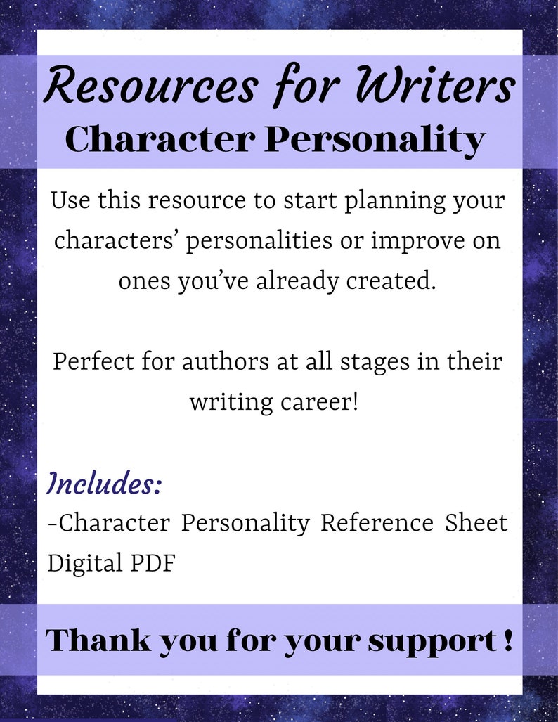 Character Personality Reference Sheet- Digital Download - Novel / Story ...