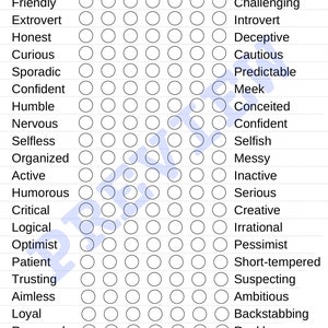Character Personality Reference Sheet Digital Download Novel / Story ...