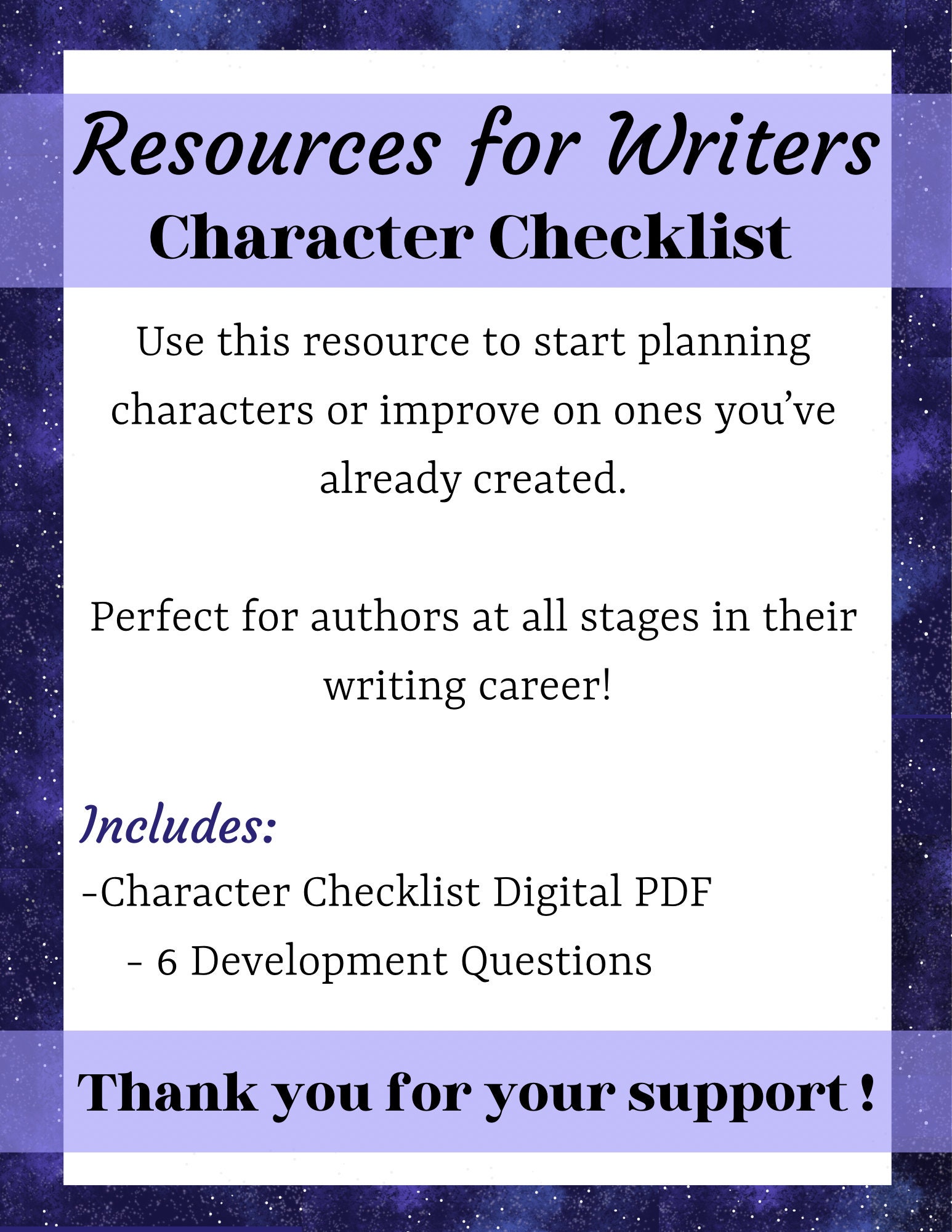Character Checklist - Digital Download - Novel / Story Outline Page ...