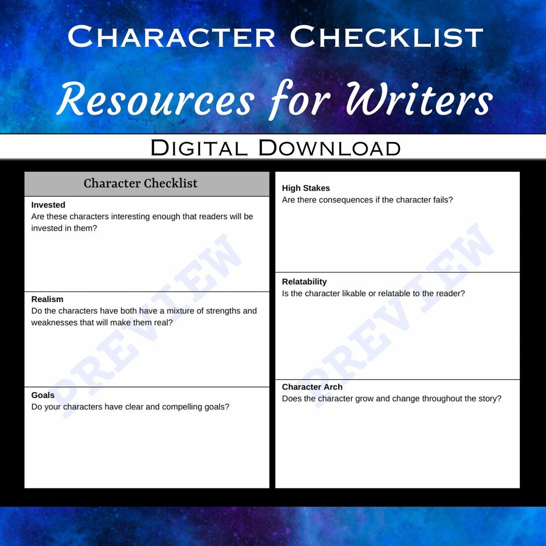 Character Checklist - Digital Download - Novel / Story Outline Page ...