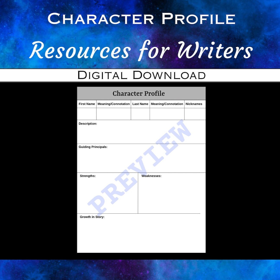 Character Profile Reference Sheet- Digital Download - Novel / Story ...