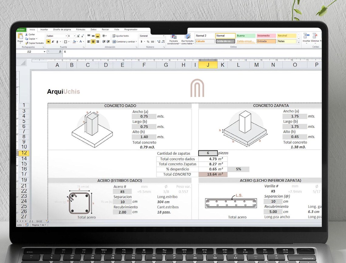 Excel Template for Calculating Material for Isolated Footings Concrete ...