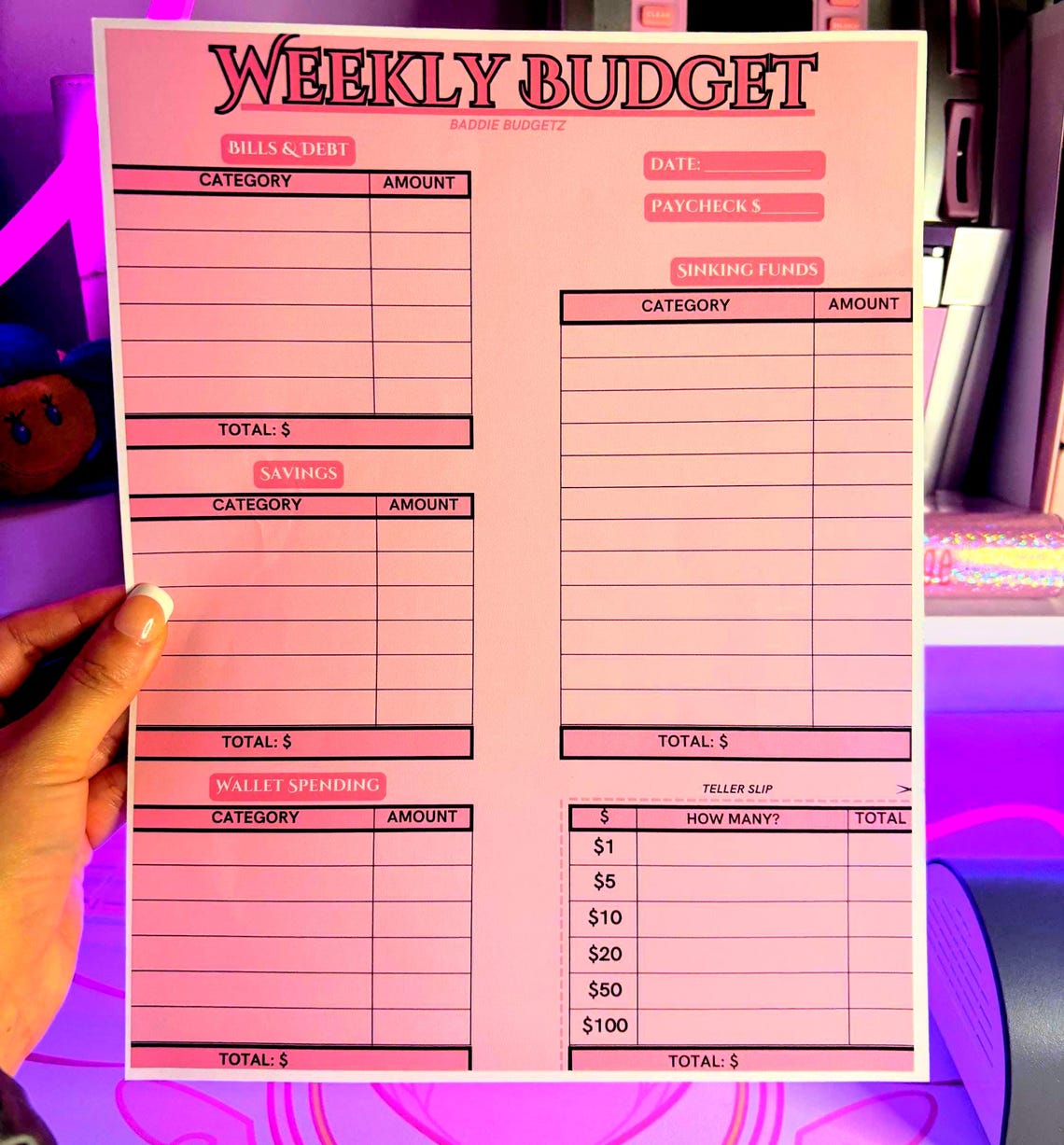 Pink Weekly Budget Planner: Cash Stuffing Template (printable & Digital ...