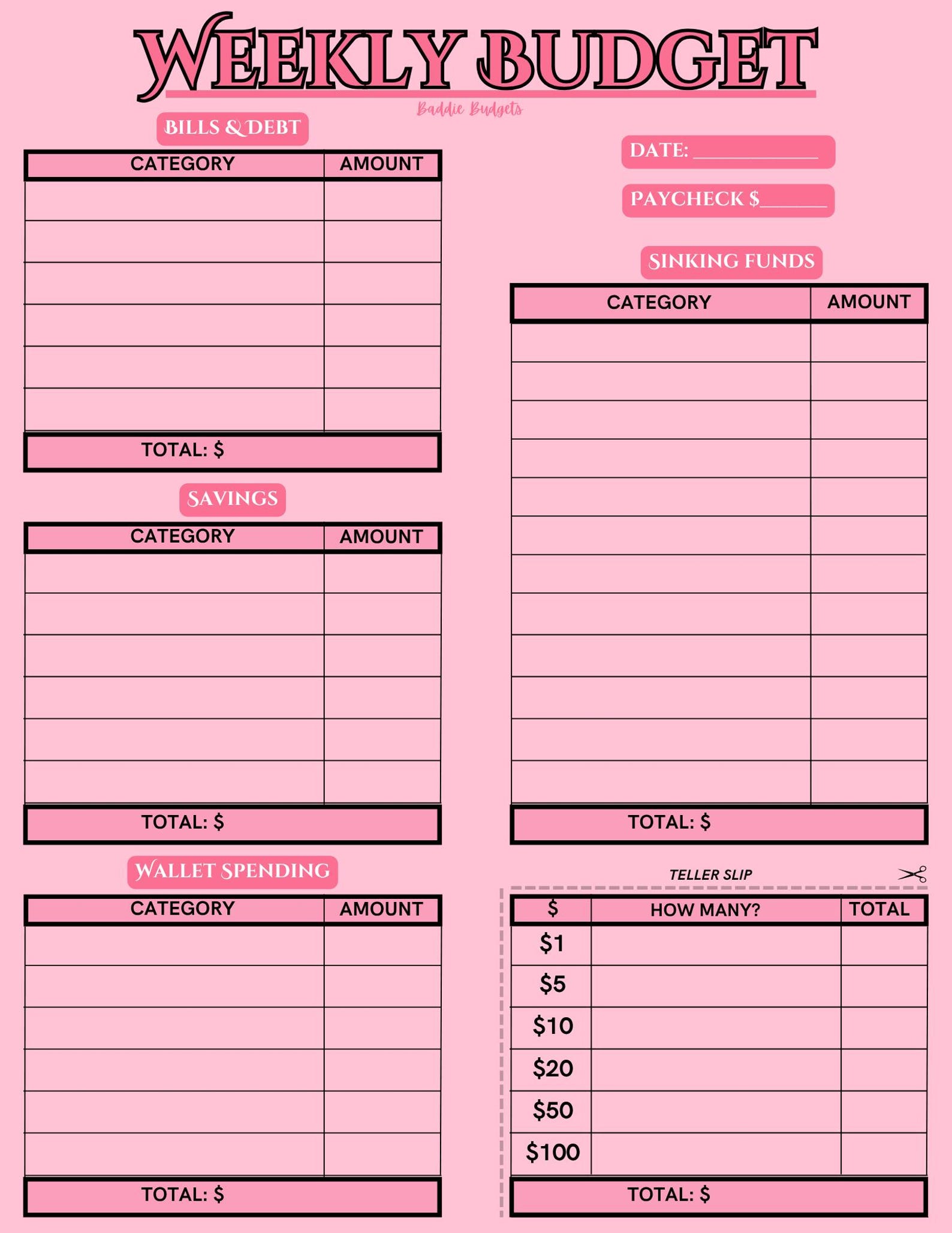 Pink Weekly Budget Planner: Cash Stuffing Template (printable & Digital ...