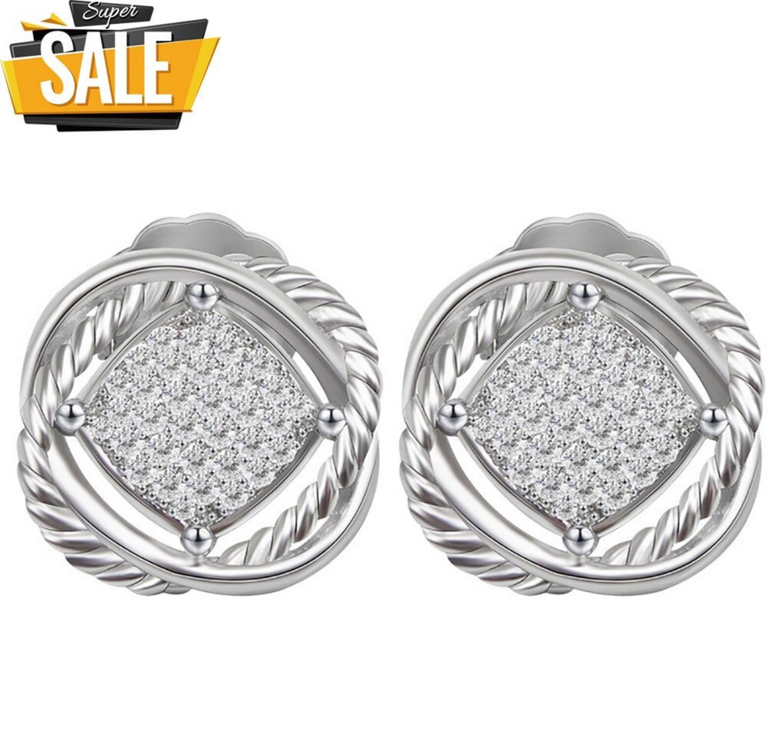 DY Cable Cuff Earrings , Vintage Sterling Silver Earrings , 11MM Zircon ...