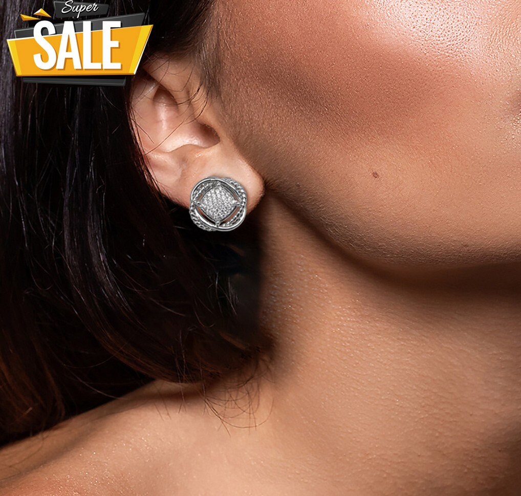 DY Cable Cuff Earrings , Vintage Sterling Silver Earrings , 11MM Zircon ...