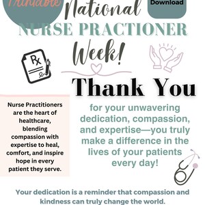 Celebrate National Nurse Practioner Week! Poster for the Office or Breakroom, Instant Download ...