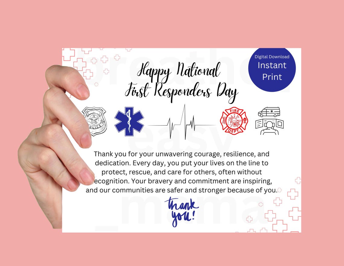 First Responders Day Card: Thank You Firefighters, Emts, Police ...