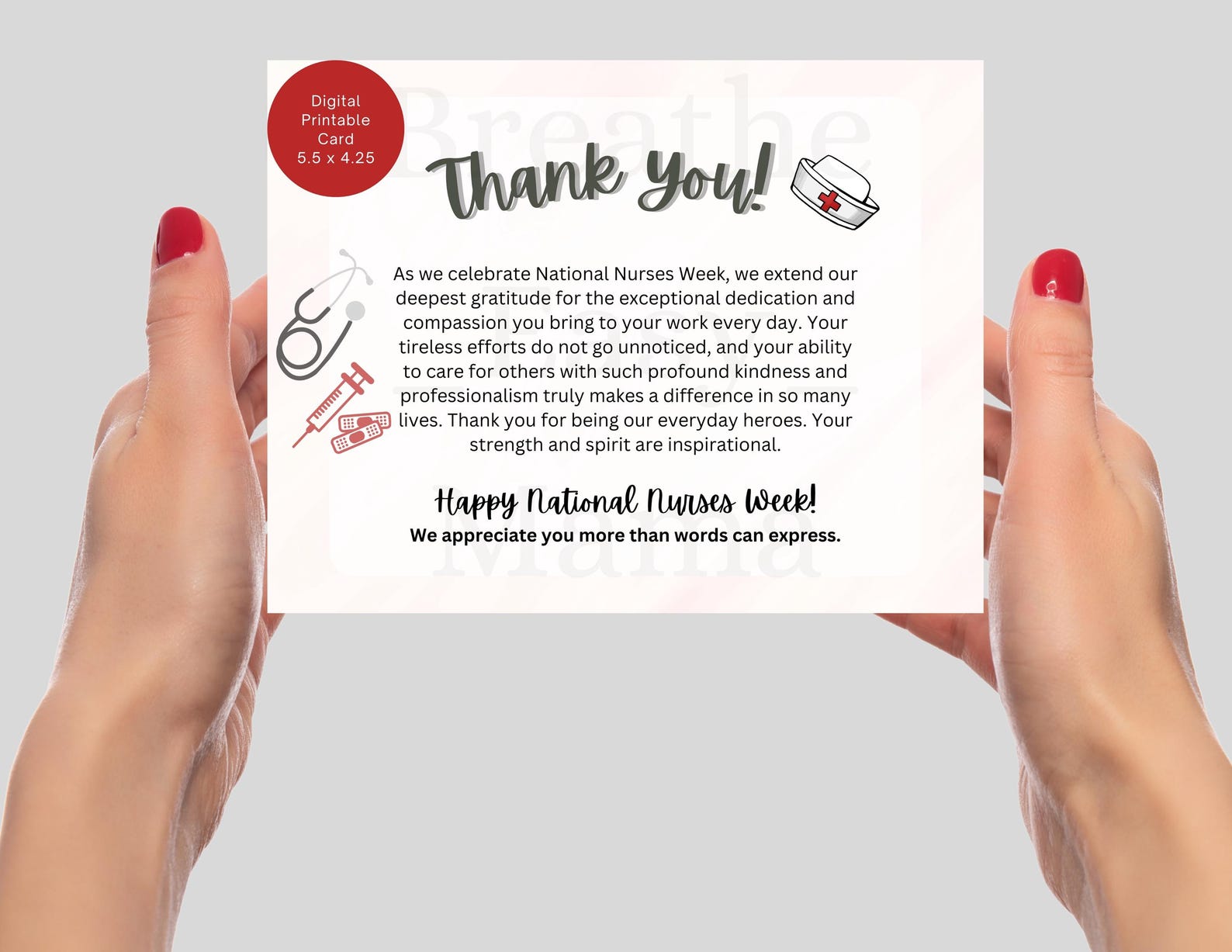 National Nurses Week Appreciation Card - 5.5 X 4.25" Digital Download ...