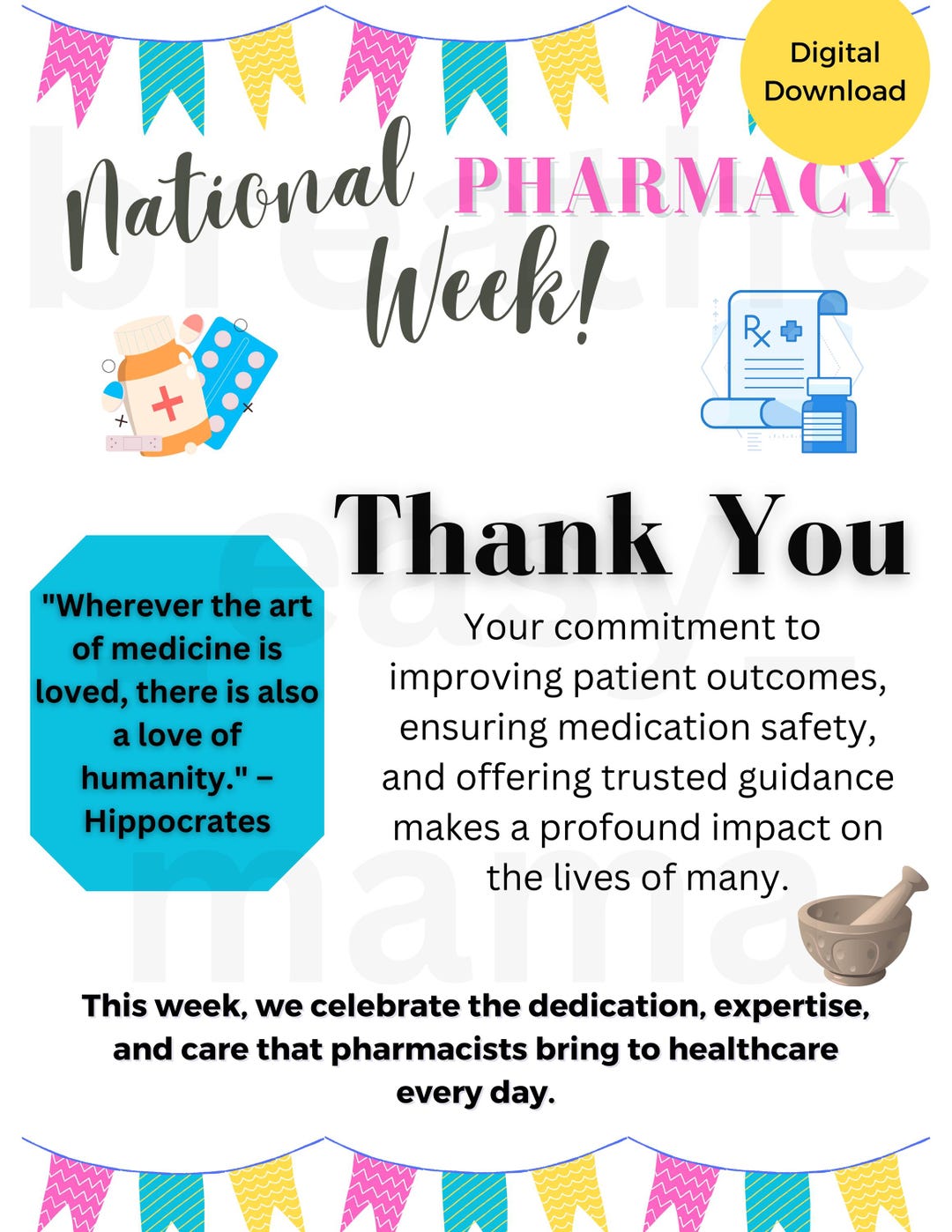 Pharmacy Week Celebration Poster | Printable | Instant Download | 8x10 ...