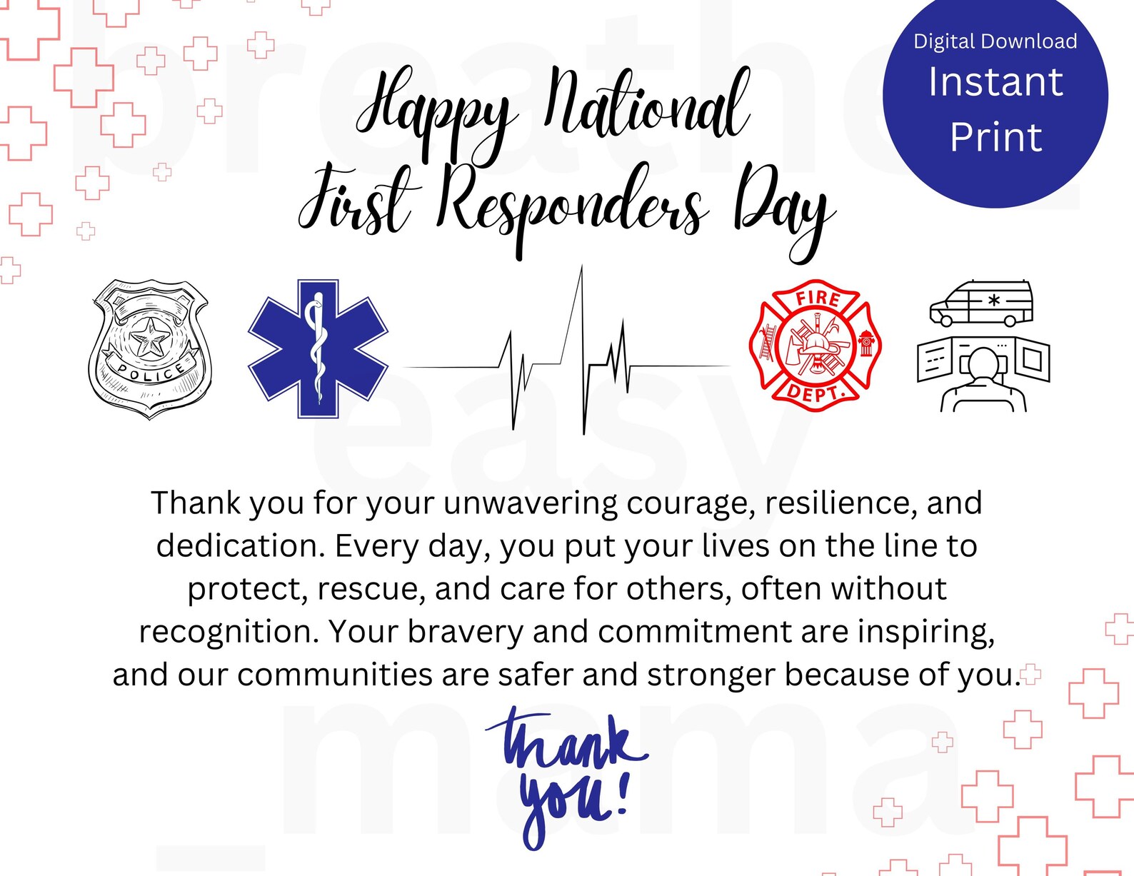 First Responders Day Card: Thank You Firefighters, Emts, Police ...