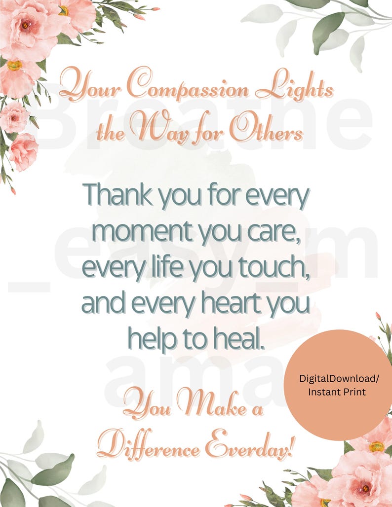 Caregiver Appreciation Print - 8x10" Digital Download, Floral Thank You ...