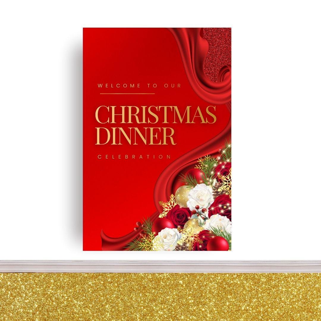 Christmas Dinner Welcome Sign Template | Red and Gold Poster | Holiday ...