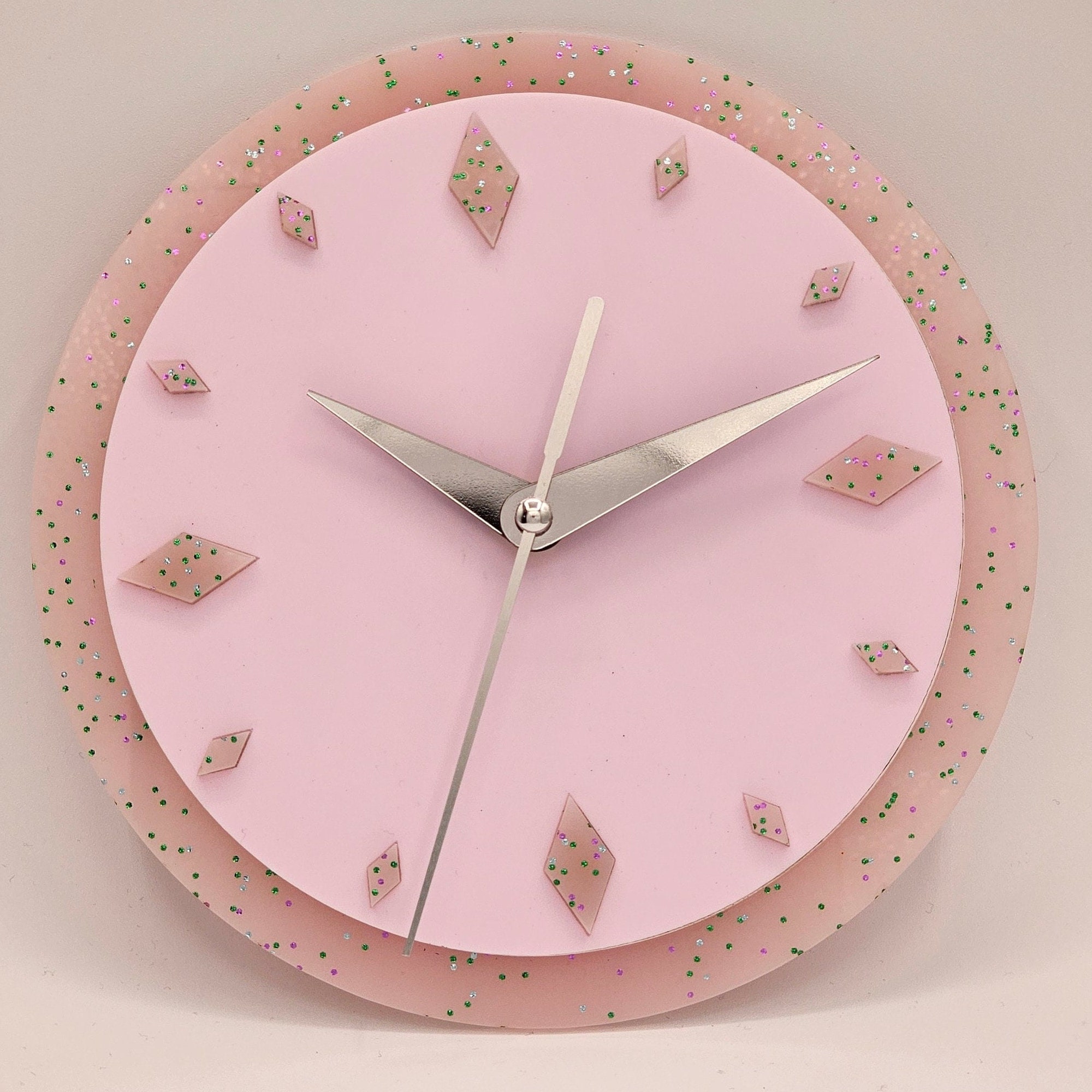 Mcm-inspired Retro Wall Clock Pink Diamonds W/ Silent Mechanism - Etsy