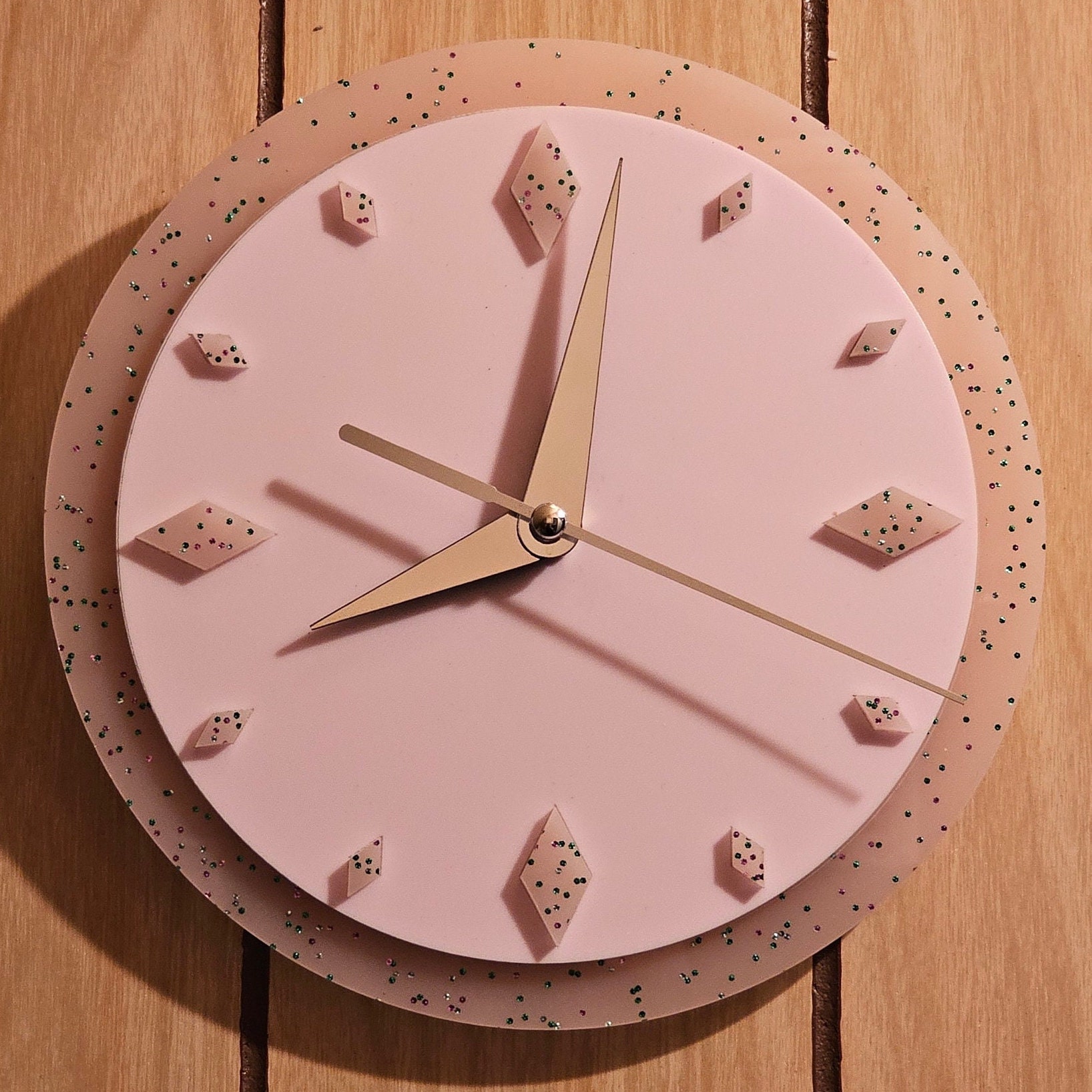 Mcm-inspired Retro Wall Clock Pink Diamonds W/ Silent Mechanism - Etsy