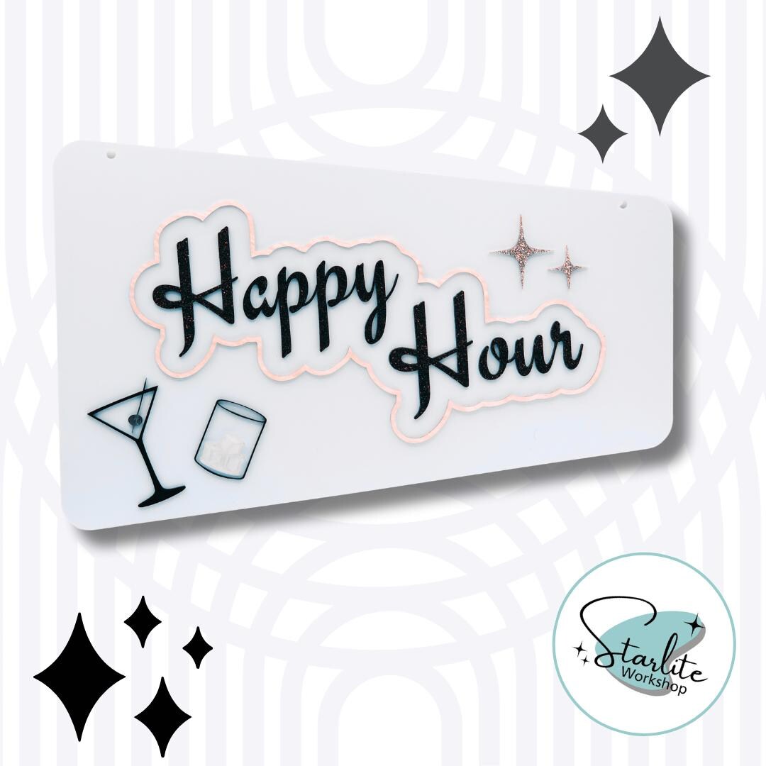 Retro Acrylic “happy Hour” Sign – Midcentury Modern Bar Cart Decor - Etsy
