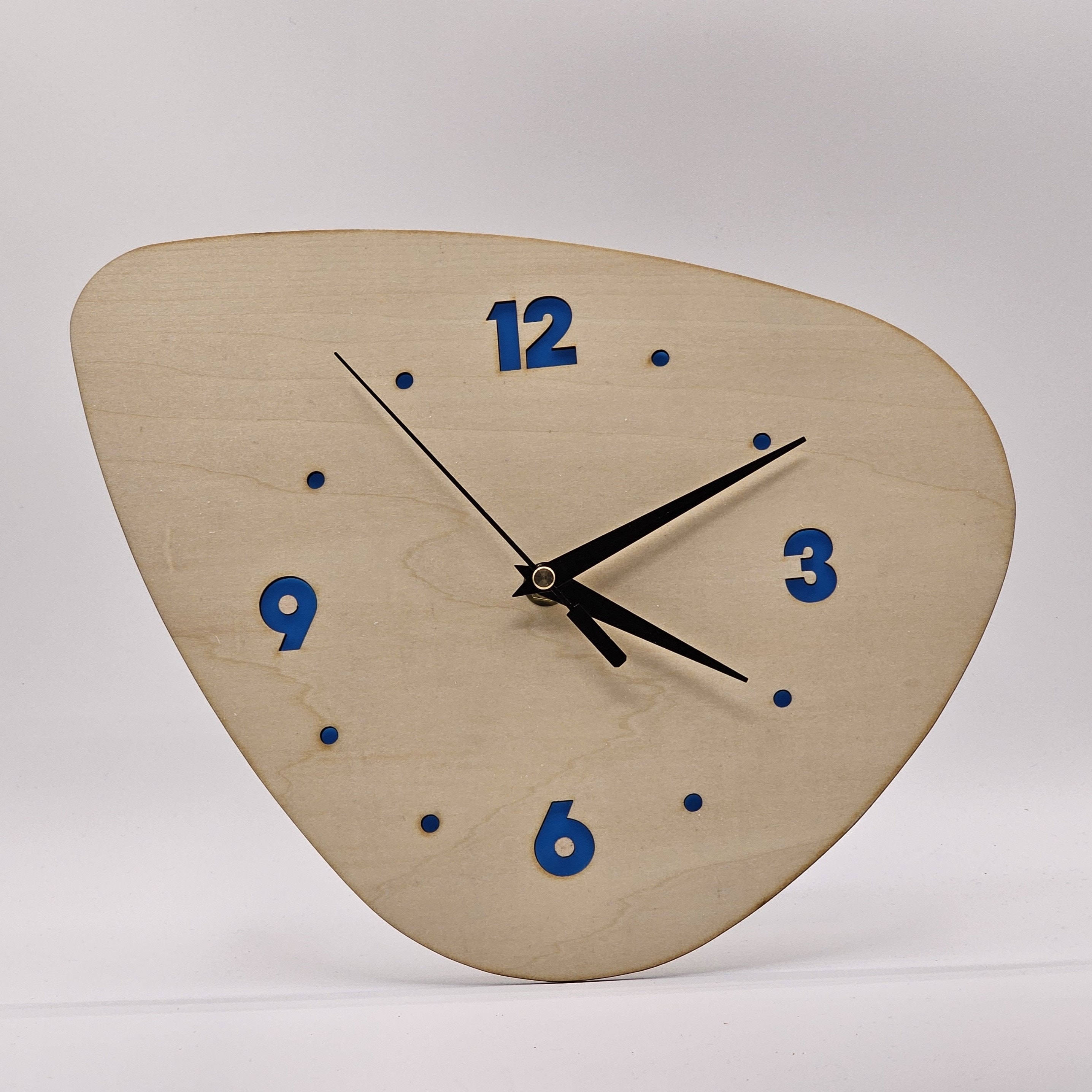 Mcm-inspired Retro Wall Clock Birch and Blue Spheroid W/ Silent ...