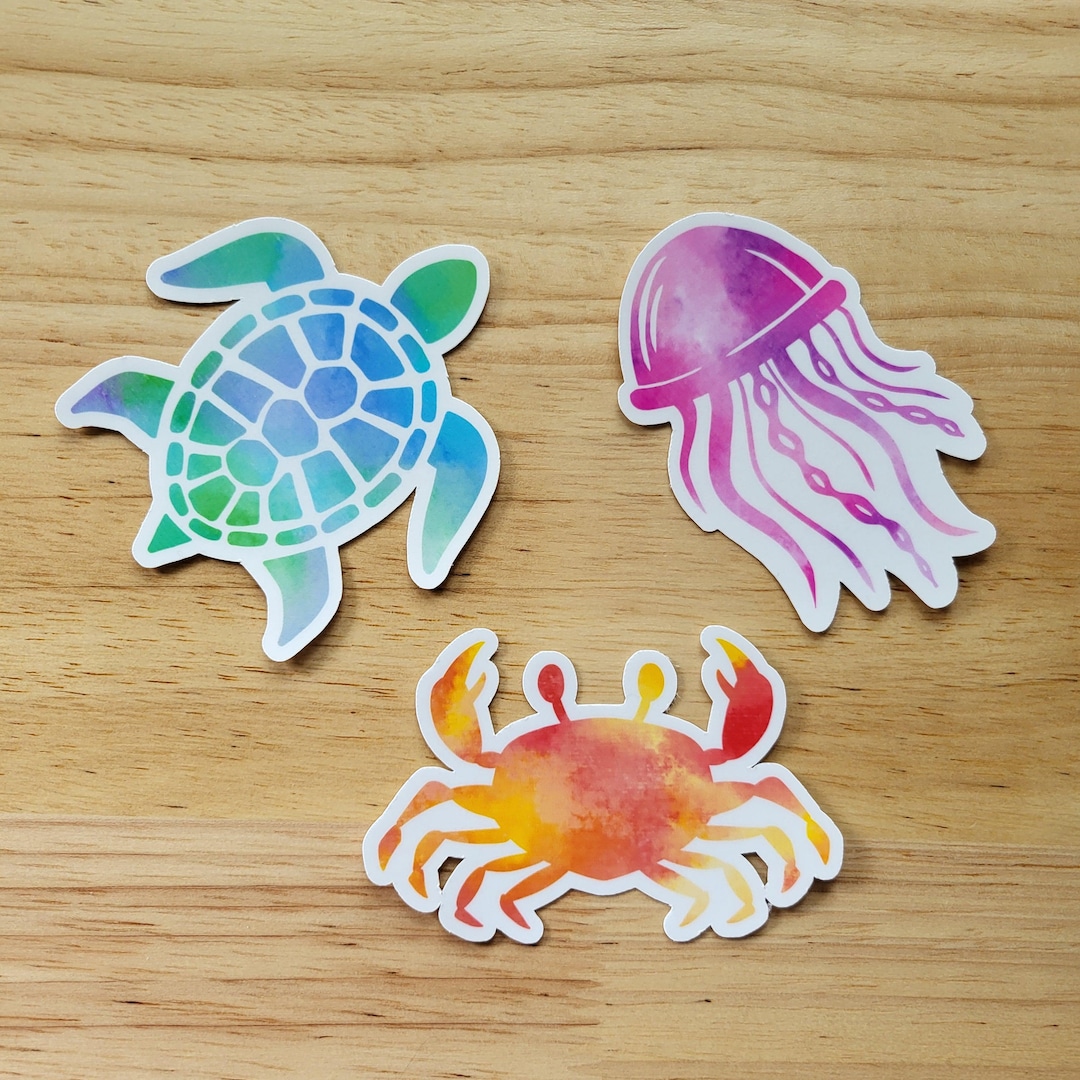 Watercolour Sea Creature Stickers // Tropical Waterproof Stickers ...