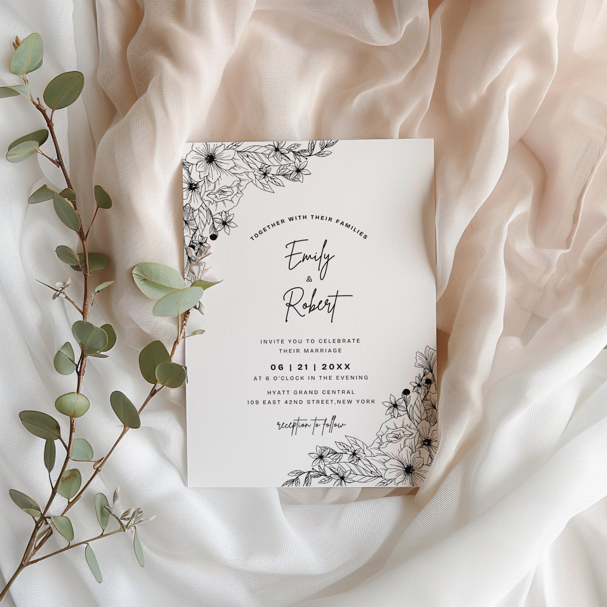 Minimalist Wedding Invitation Template, Editable Instant Download ...