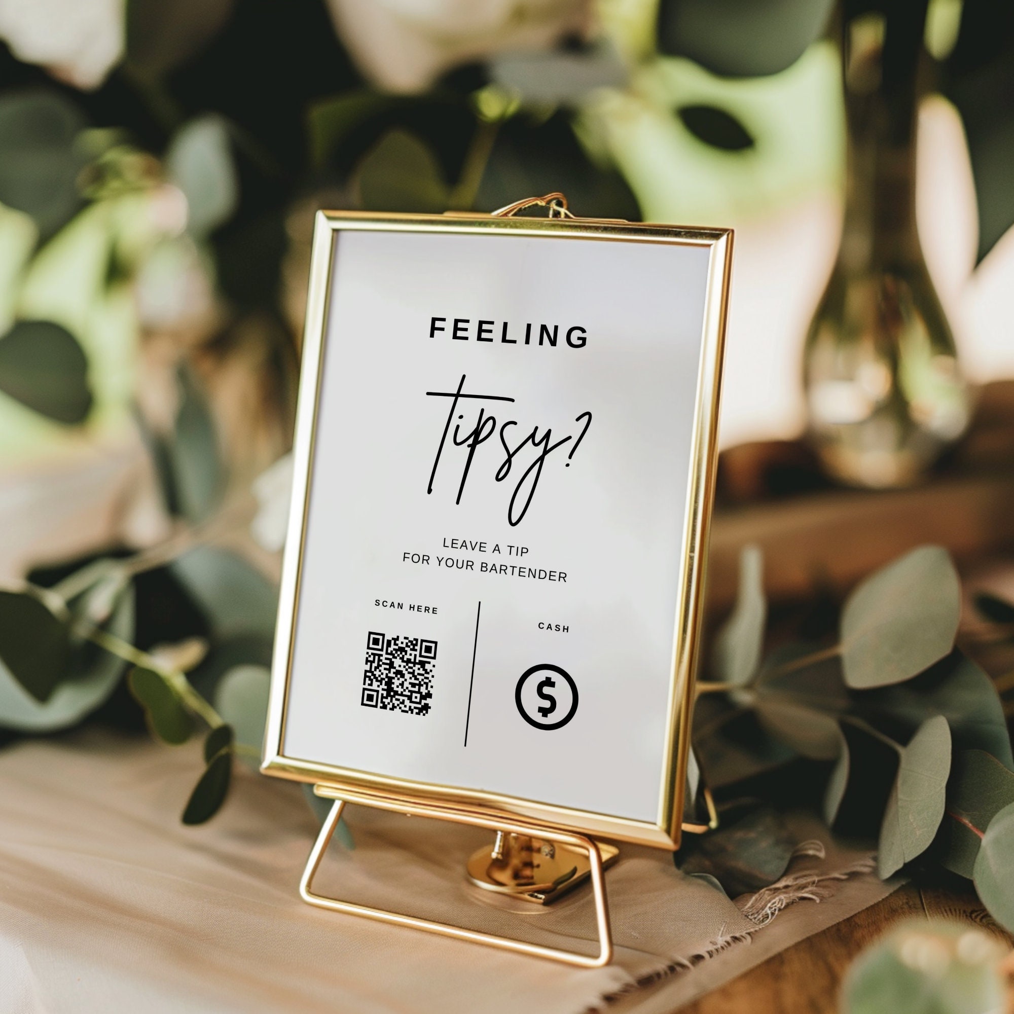 Modern Minimalist Tip Your Bartender Sign Template, QR Code, Venmo ...